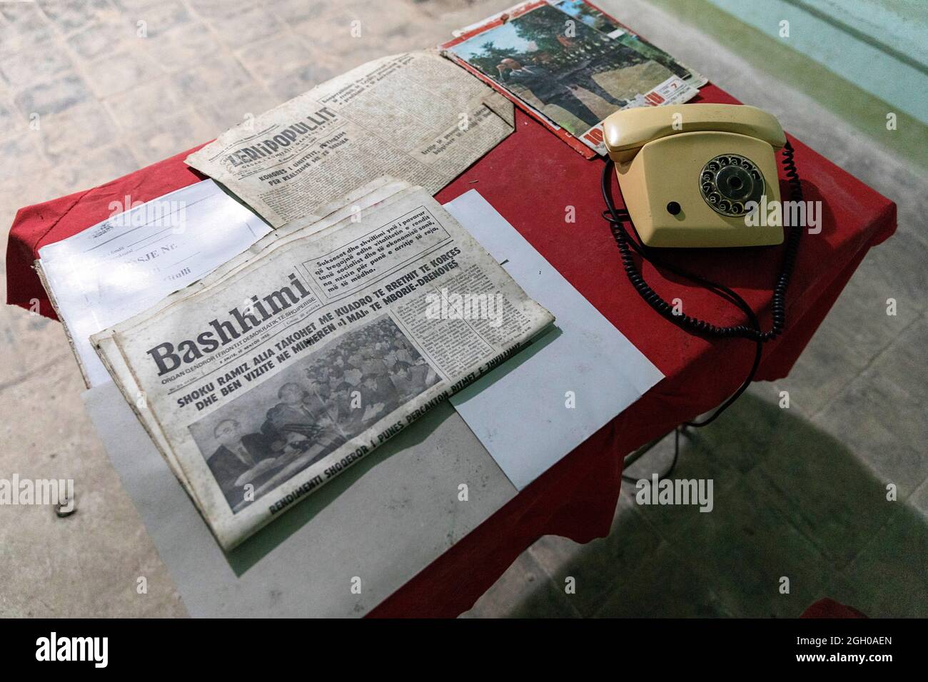Office desk in the cold war tunnel built in Communist Enver Hoxha ...