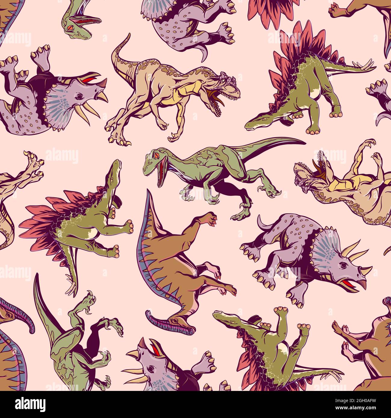 Colored Pattern with cartoon dinosaurs for printing on textiles, T ...