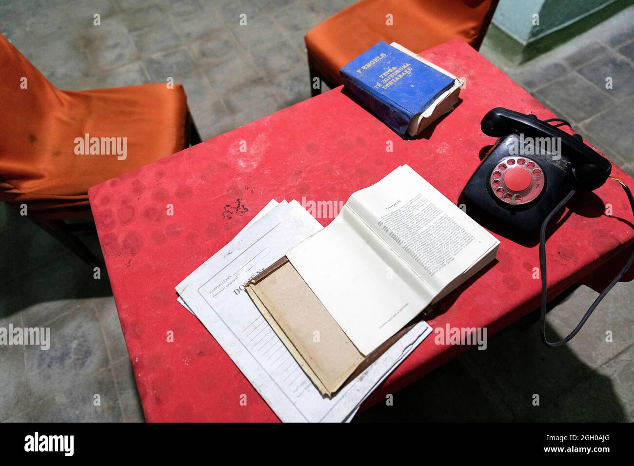Office desk in the Cold War Tunnel below Gjirokaster, Albania Stock ...