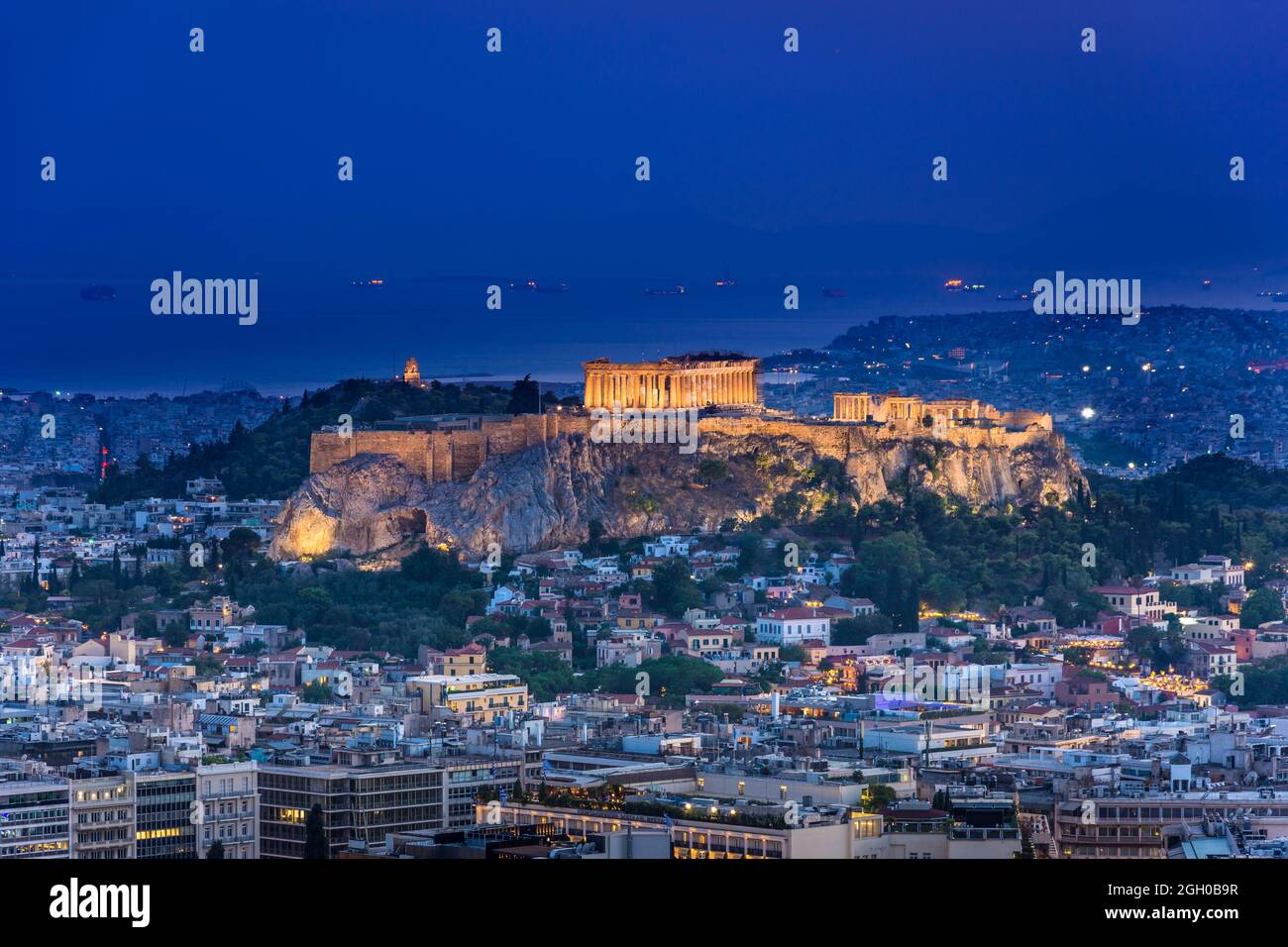 Illuminated Acropolis with Parthenon at night, Athens, Greece Stock Photo - Alamy
