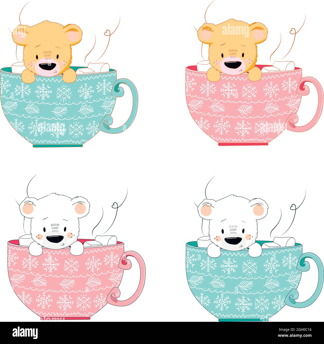 4 cute bears in the christmas cup. Vector illustrations Stock Vector ...