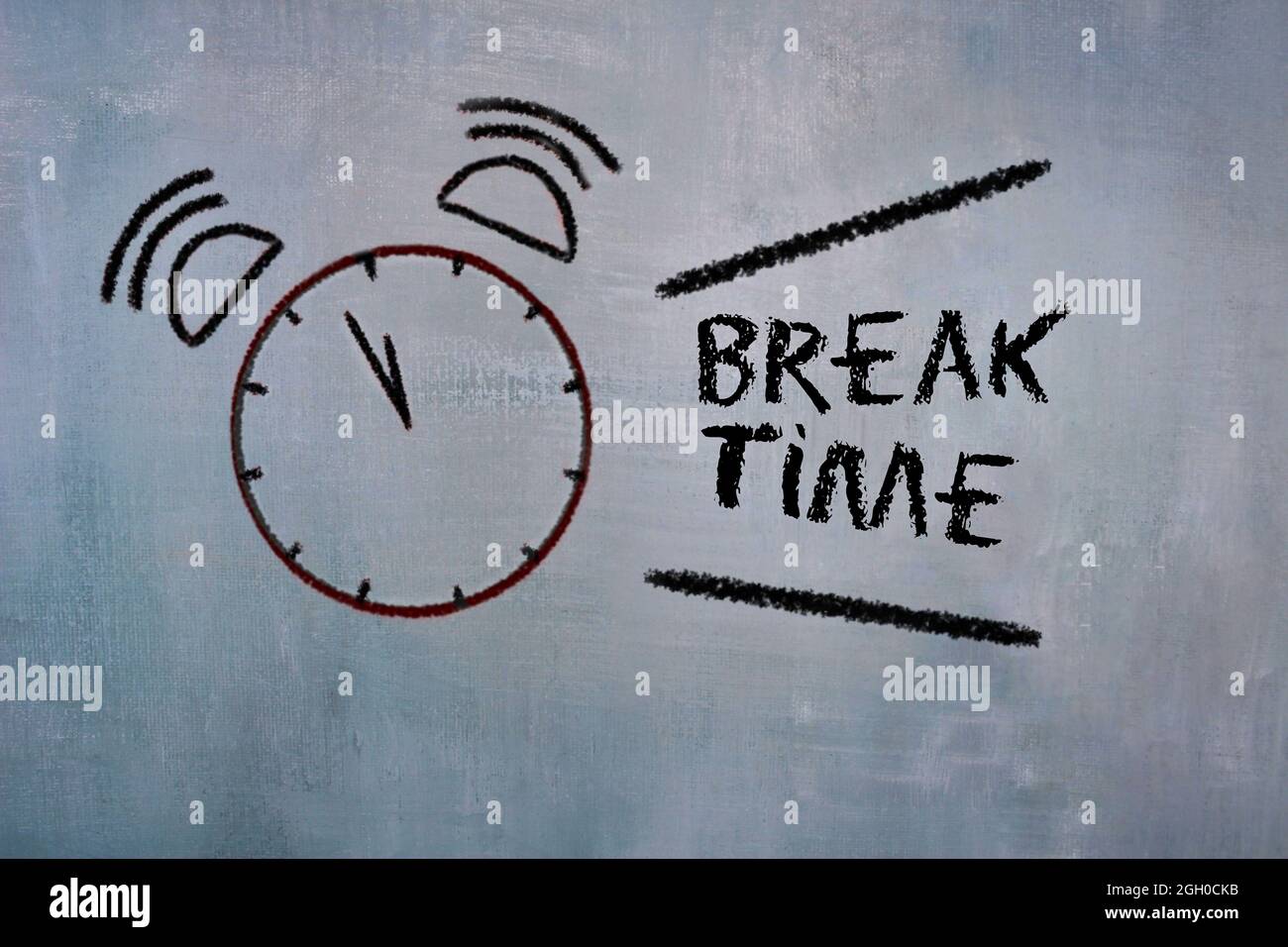 Chalkboard drawing image of alarm clock with text BREAK TIME Stock ...
