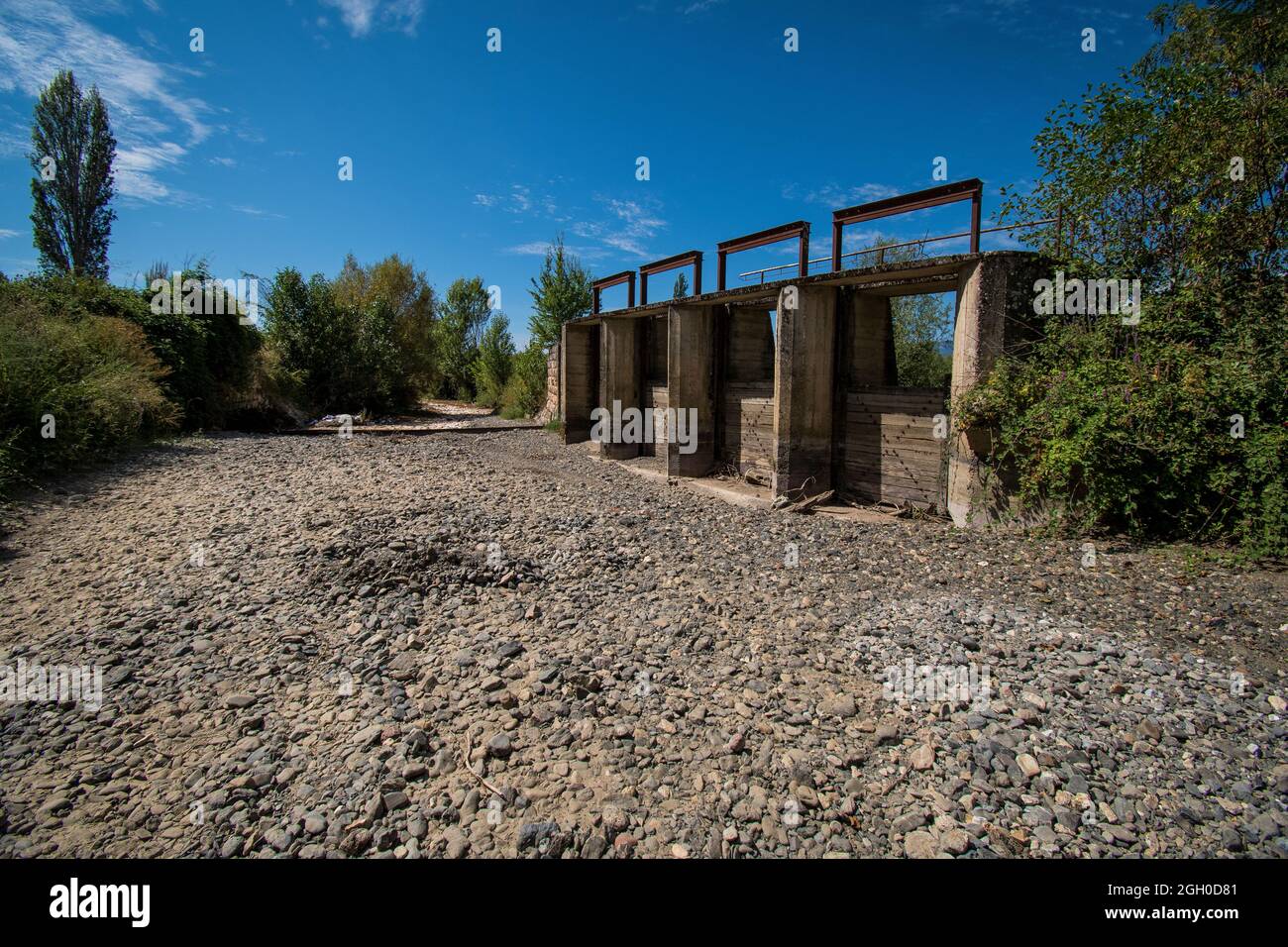 The riverbed without water, the drought takes its toll. The riverbedbed ...