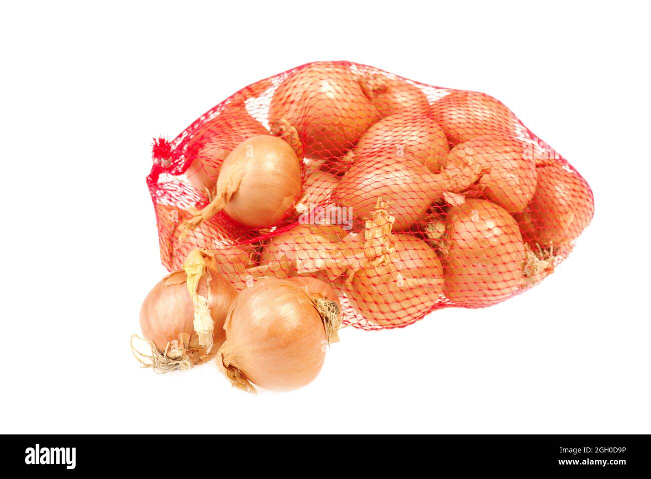 Bag of onions isolated on a white background Stock Photo - Alamy