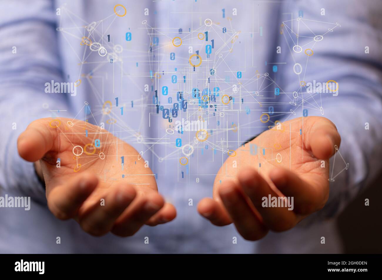 3D rendered connected data held in a person's hand Stock Photo - Alamy