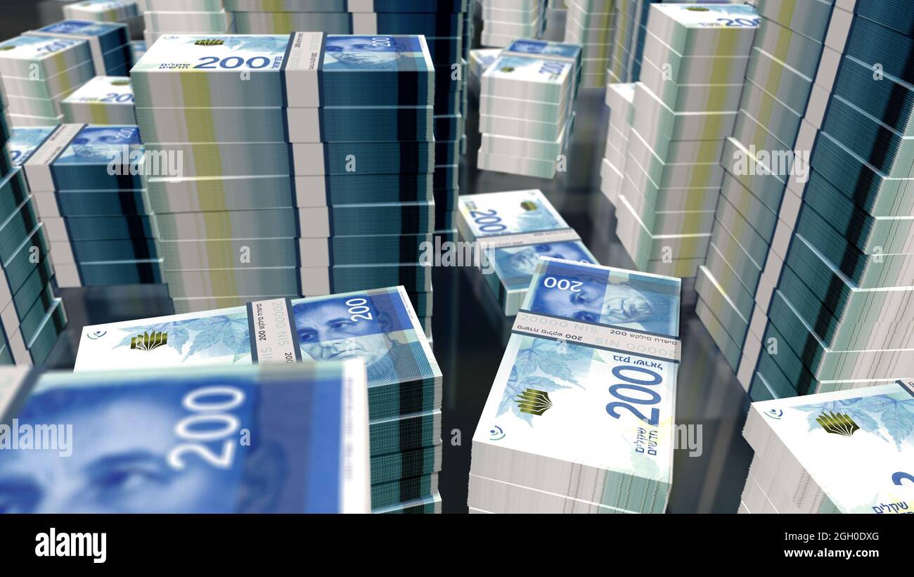 Israeli shekel money pack 3d illustration. 200 NIS banknote bundle ...