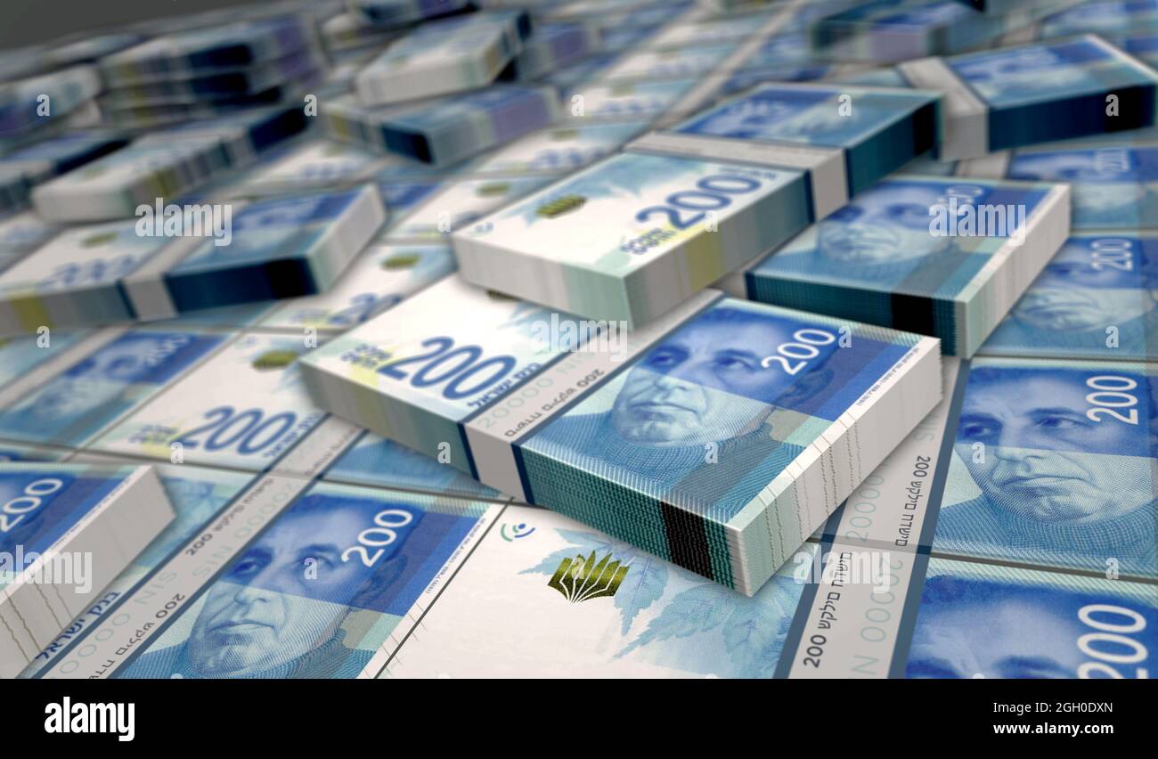 Israeli shekel money pack 3d illustration. 200 NIS banknote bundle ...