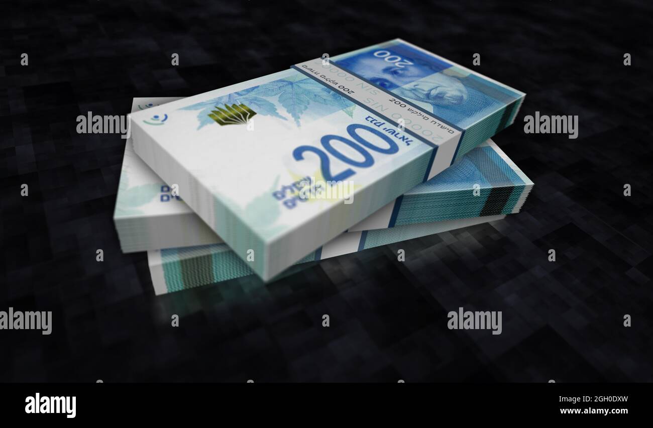 Israeli shekel money pack 3d illustration. 200 NIS banknote bundle ...