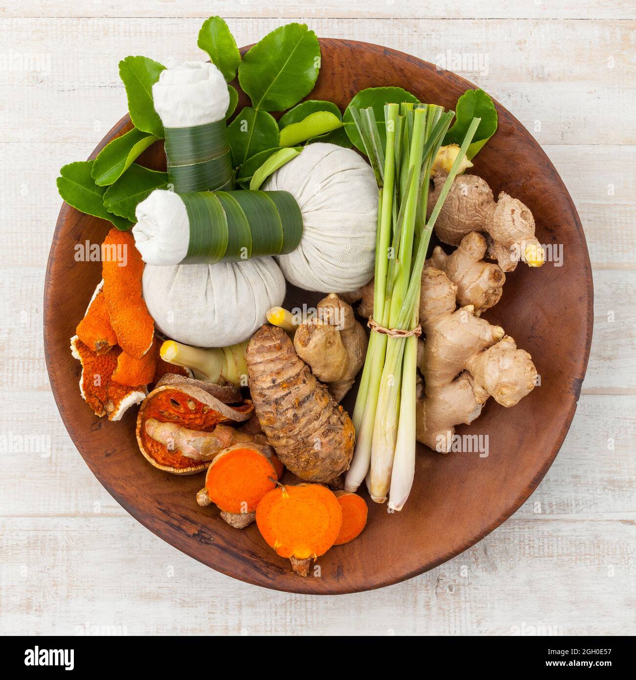 Natural Spa Ingredients . The herbal compress ball and ingredients for ...