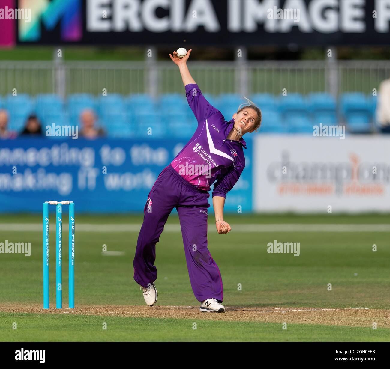 Lucy Higham of Lightning Cricket bowling in a Charlotte Edwards Cup ...