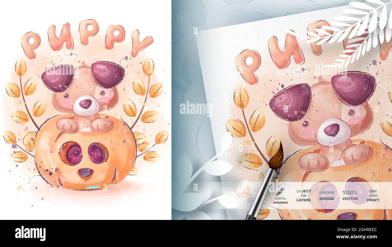 Cartoon character animal dog in pumpkin Stock Vector Image & Art - Alamy