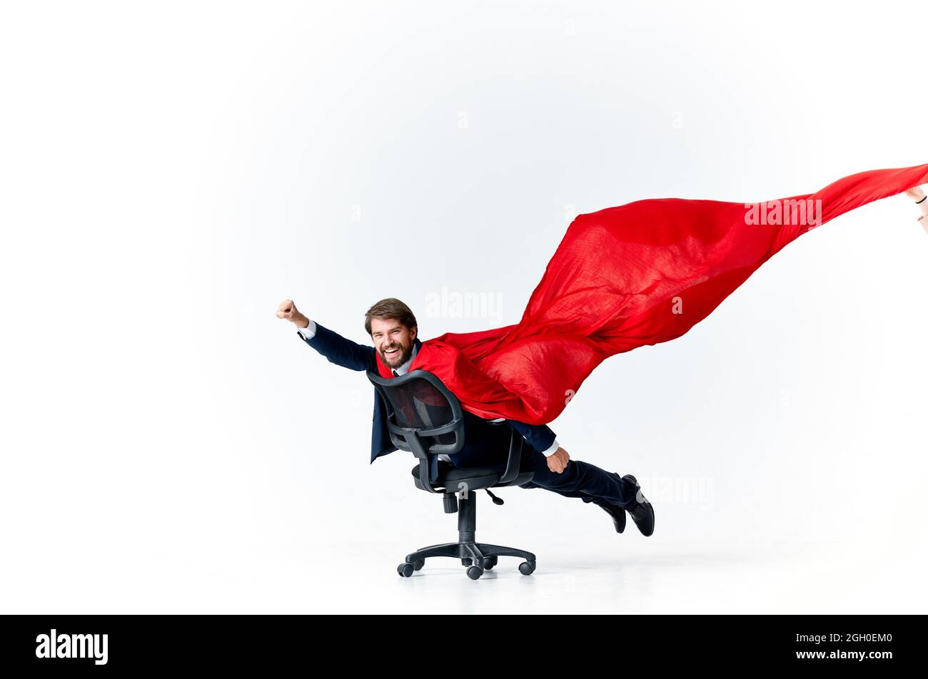 business man in red cloak superman manager office Stock Photo - Alamy
