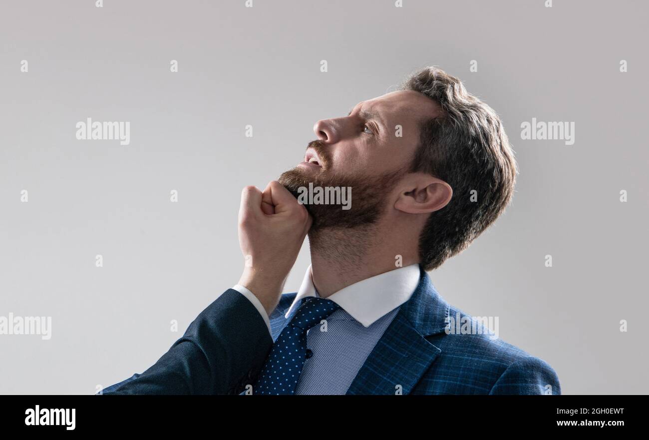 Professional man lawyer got punch in face with fist grey background ...