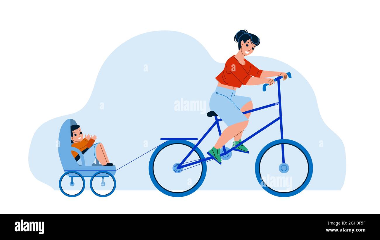 Mother And Son Riding Bike Trailer Outdoor Vector Stock Vector Image ...