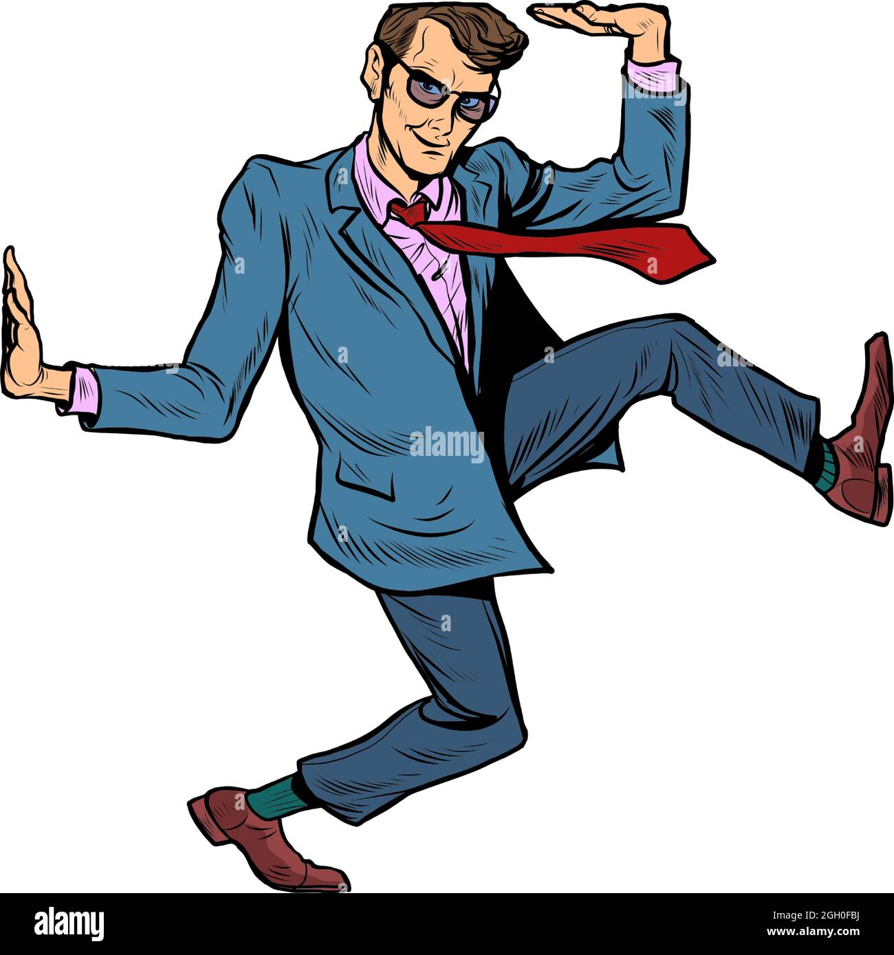 Funny businessman. Limitations and limits. A man in a suit in a funny ...