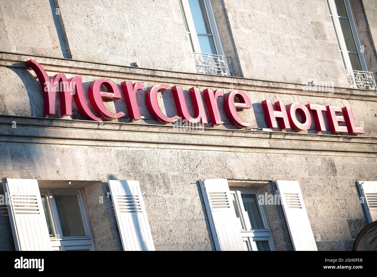 A shop sign of MERCURE HOTEL, on September 03, 2021 in Angouleme ...