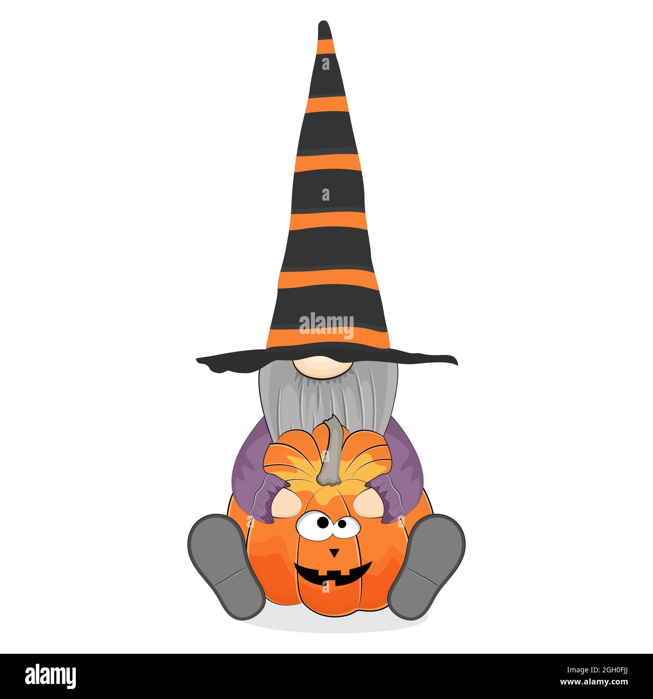 Funny halloween gnome with pumpkin. Vector illustration Stock Vector ...