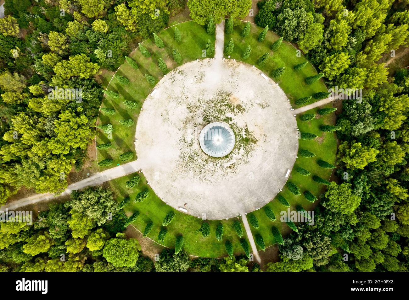 Red island near Rovinj mausoleum and park aerial view, Istria ...