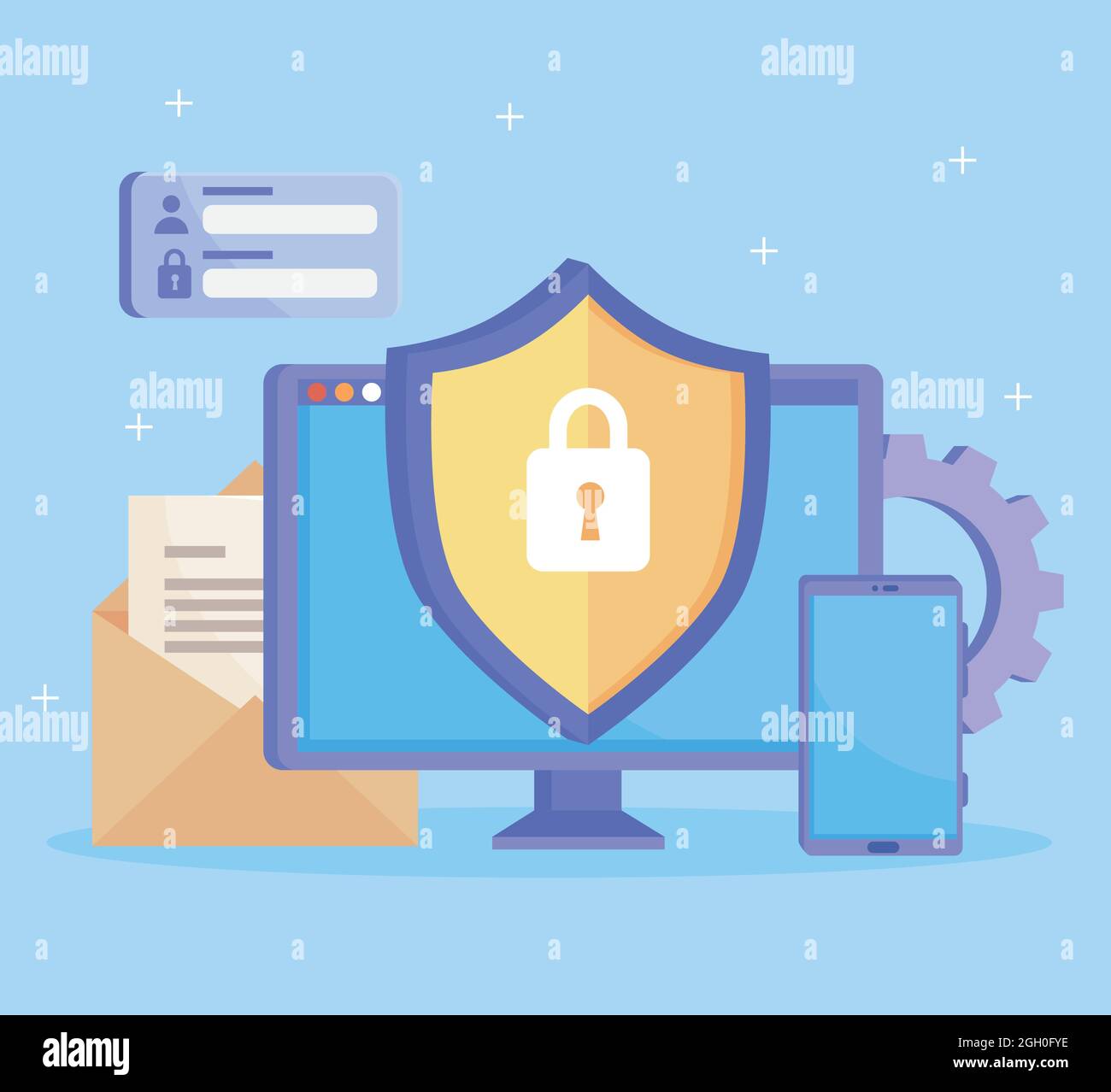 Computer with cyber security icons Stock Vector Image & Art - Alamy