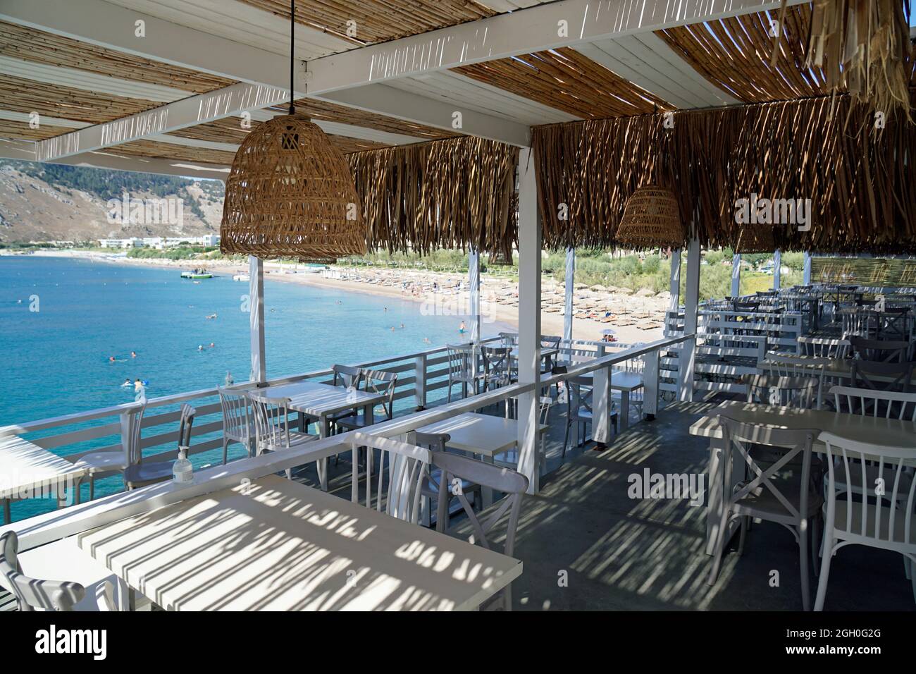 viewpoint restaurant at kolymbia beach on rhodes island Stock Photo - Alamy