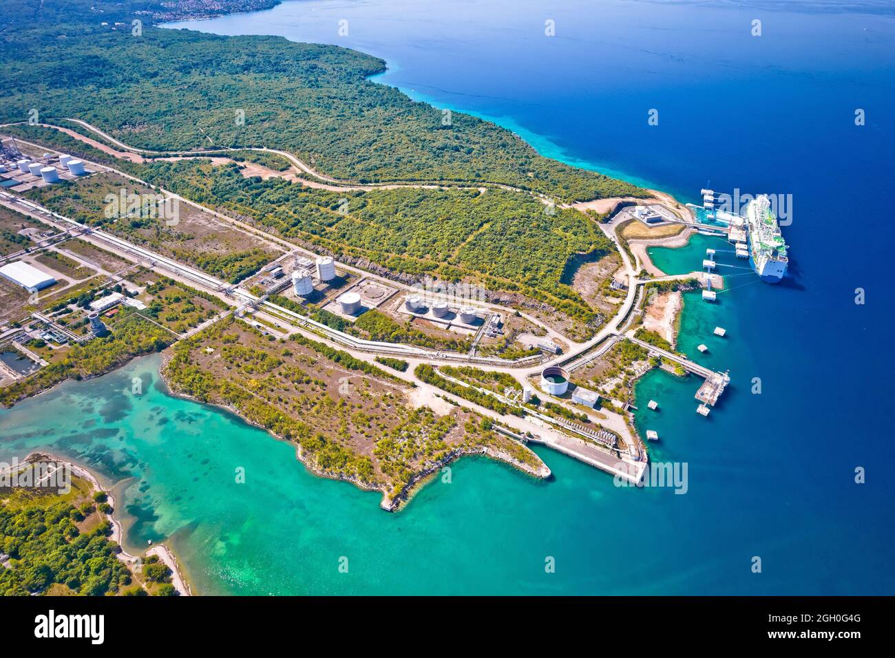 LNG terminal on Krk island aerial view, energy port in Croatia Stock ...