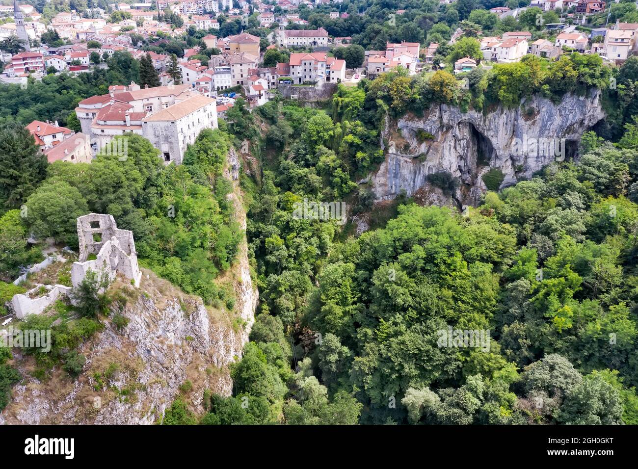 an aerial view of Pazin zip line over abyss is an extraordinary natural ...