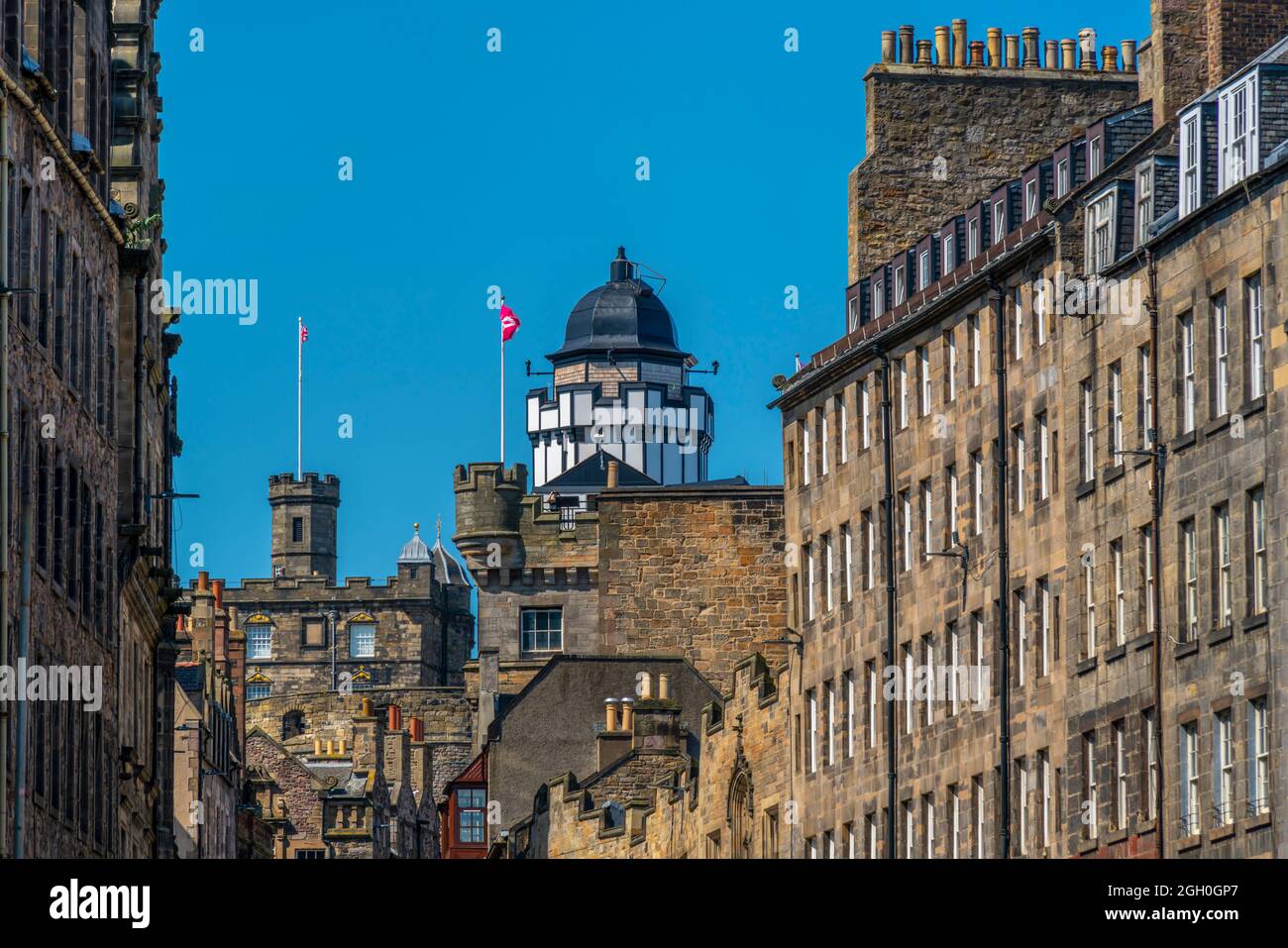 View of Outlook Tower and Camera Obscura on the Royal Mile, Edinburgh ...