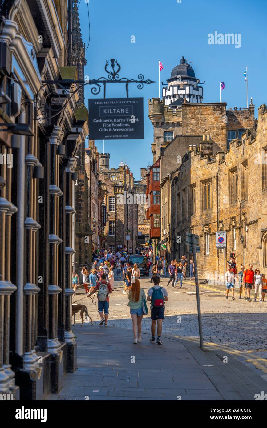 View of Outlook Tower and Camera Obscura overlooking the Royal Mile ...
