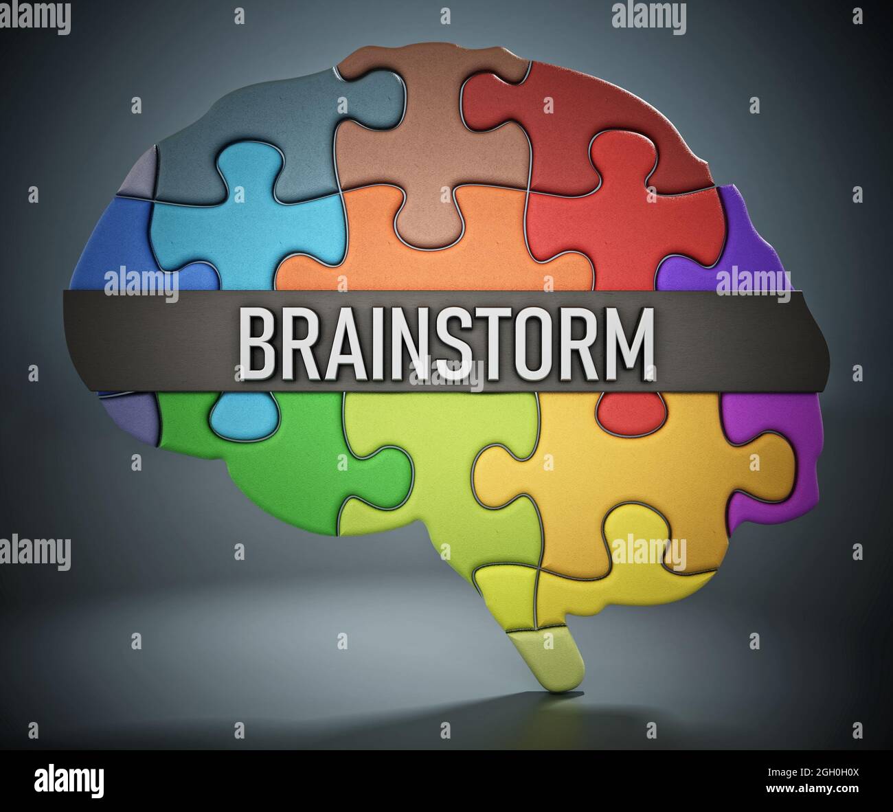 Brainstorm word standing on colorful puzzle pieces forming a human ...