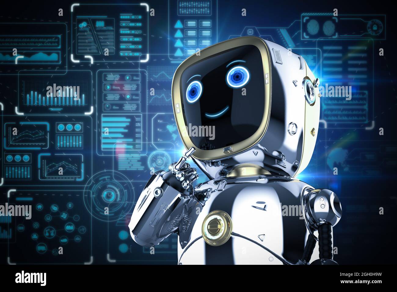 3d rendering robot assistant with graphic display Stock Photo - Alamy