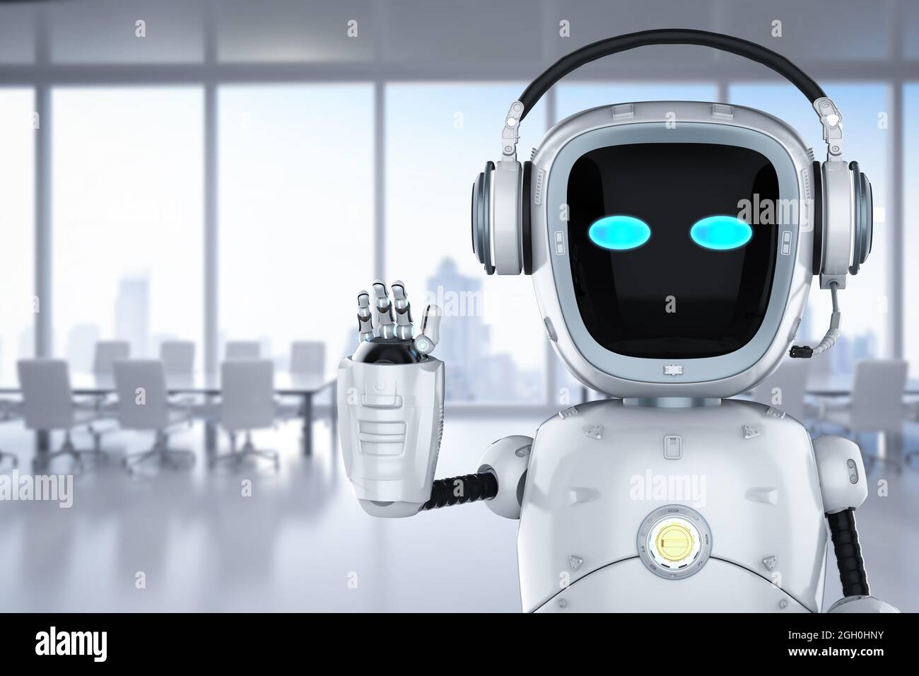 Automation office worker with 3d rendering robot assistant hand up for ...