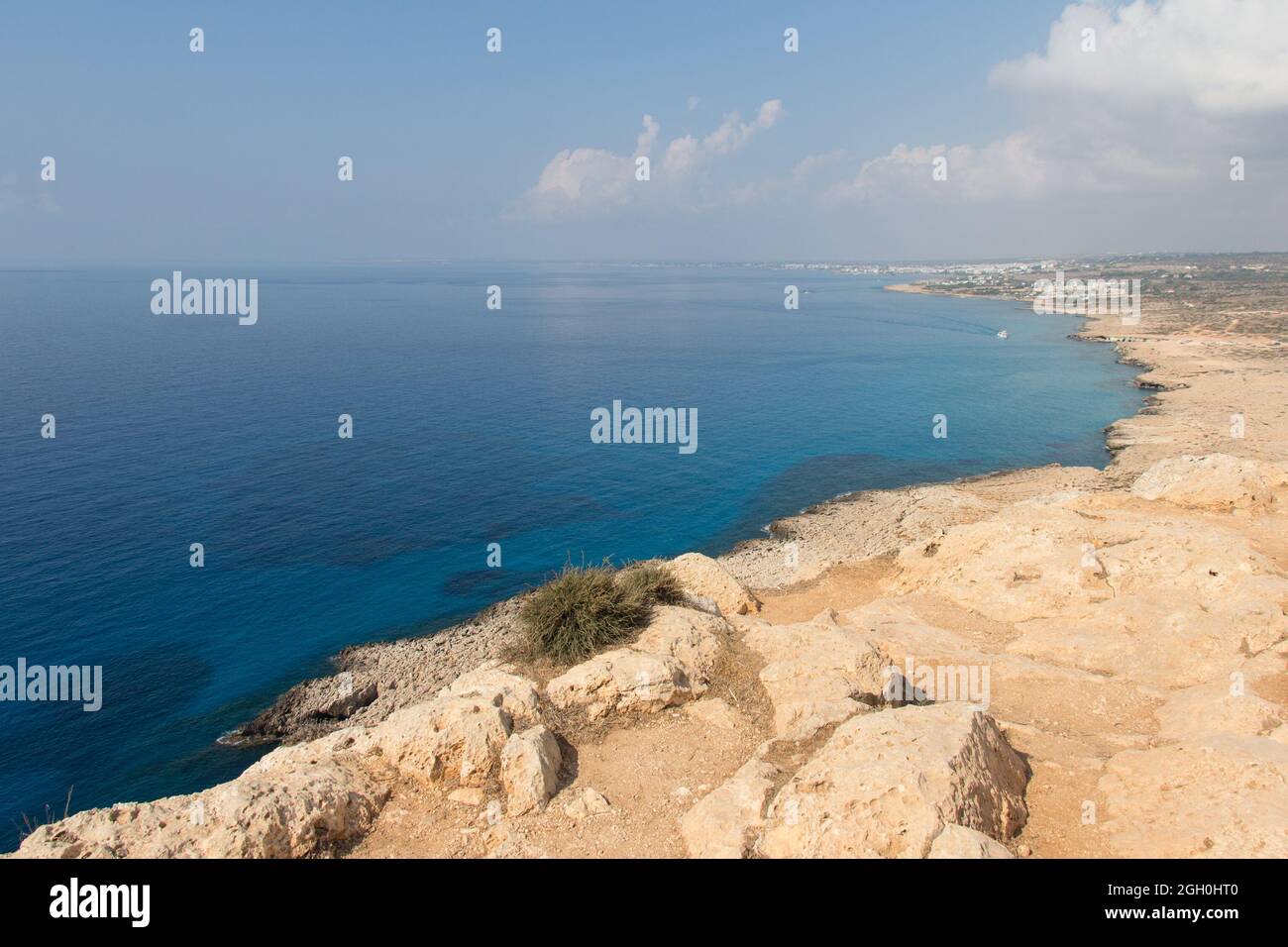 The view of coastline around Cape Greco from above in a sunny day ...