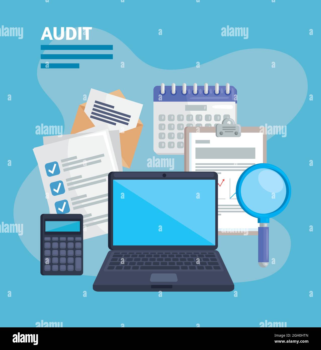 laptop with audit icon set Stock Vector Image & Art - Alamy