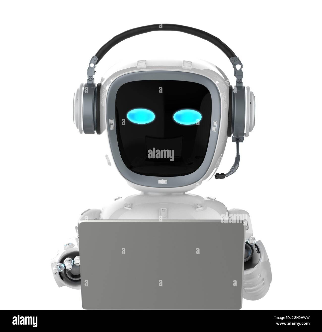3d rendering robot assistant work with computer notebook Stock Photo - Alamy