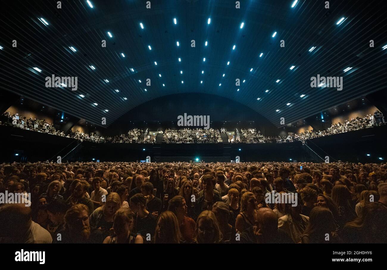 Copenhagen, Denmark. 03rd Sep, 2021. Concert goers attend a live ...