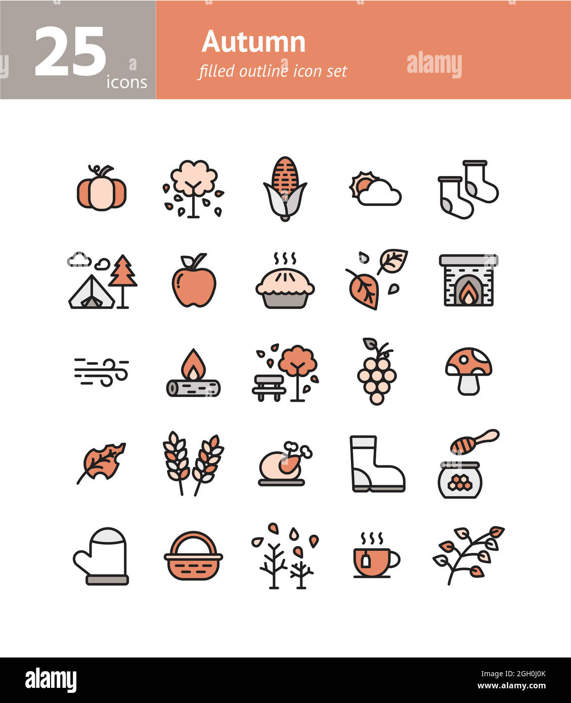Autumn filled outline icon set. Vector and Illustration Stock Vector ...