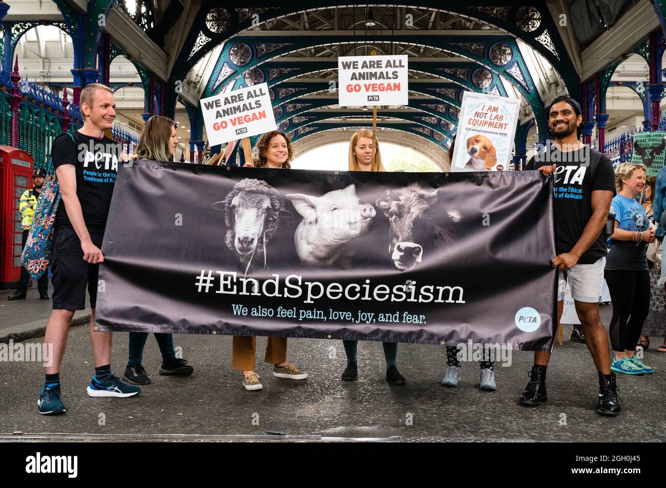 London, UK. 28 August 2021. Animal Rebellion and Extinction Rebellion ...