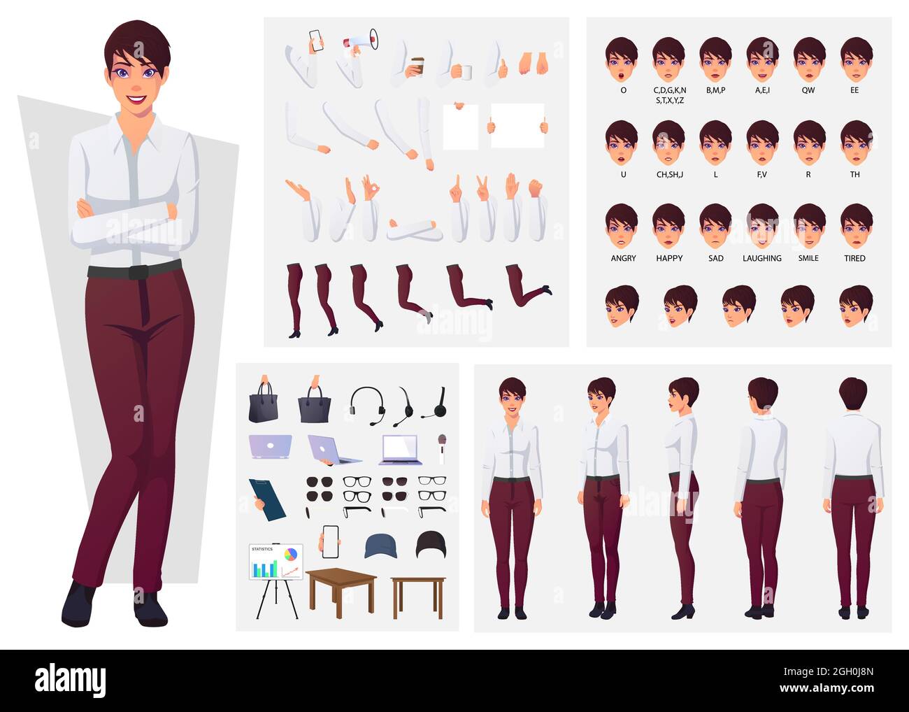 Character creation set with woman wearing Pants and White shirt for ...