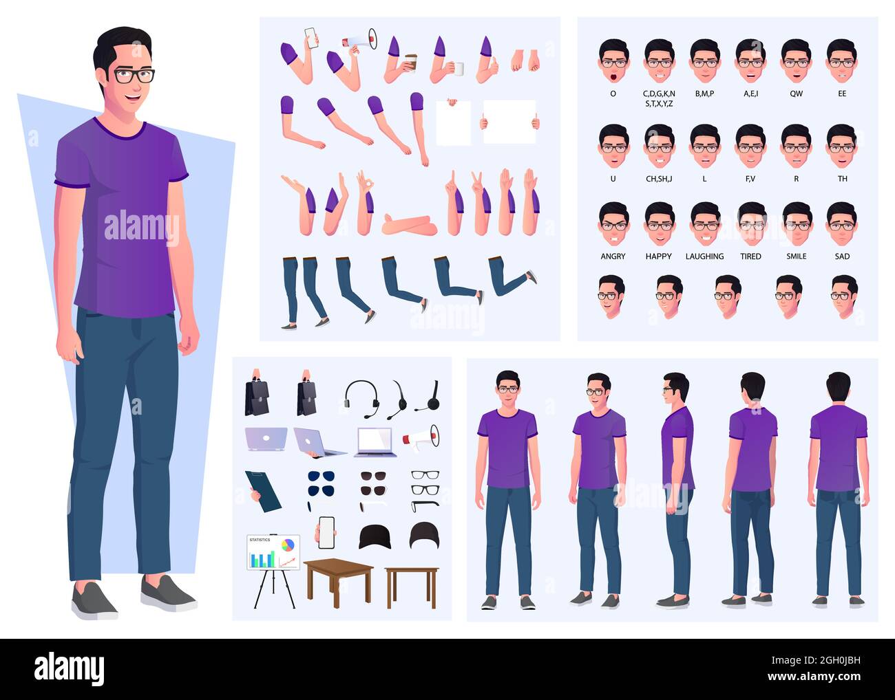 Casual Man Character Creation set with Hand Gestures and Accessories ...