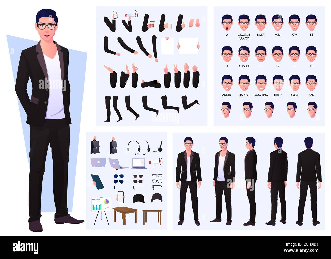 Character Constructor with Business Man Wearing Suit and Glasses, Hand ...