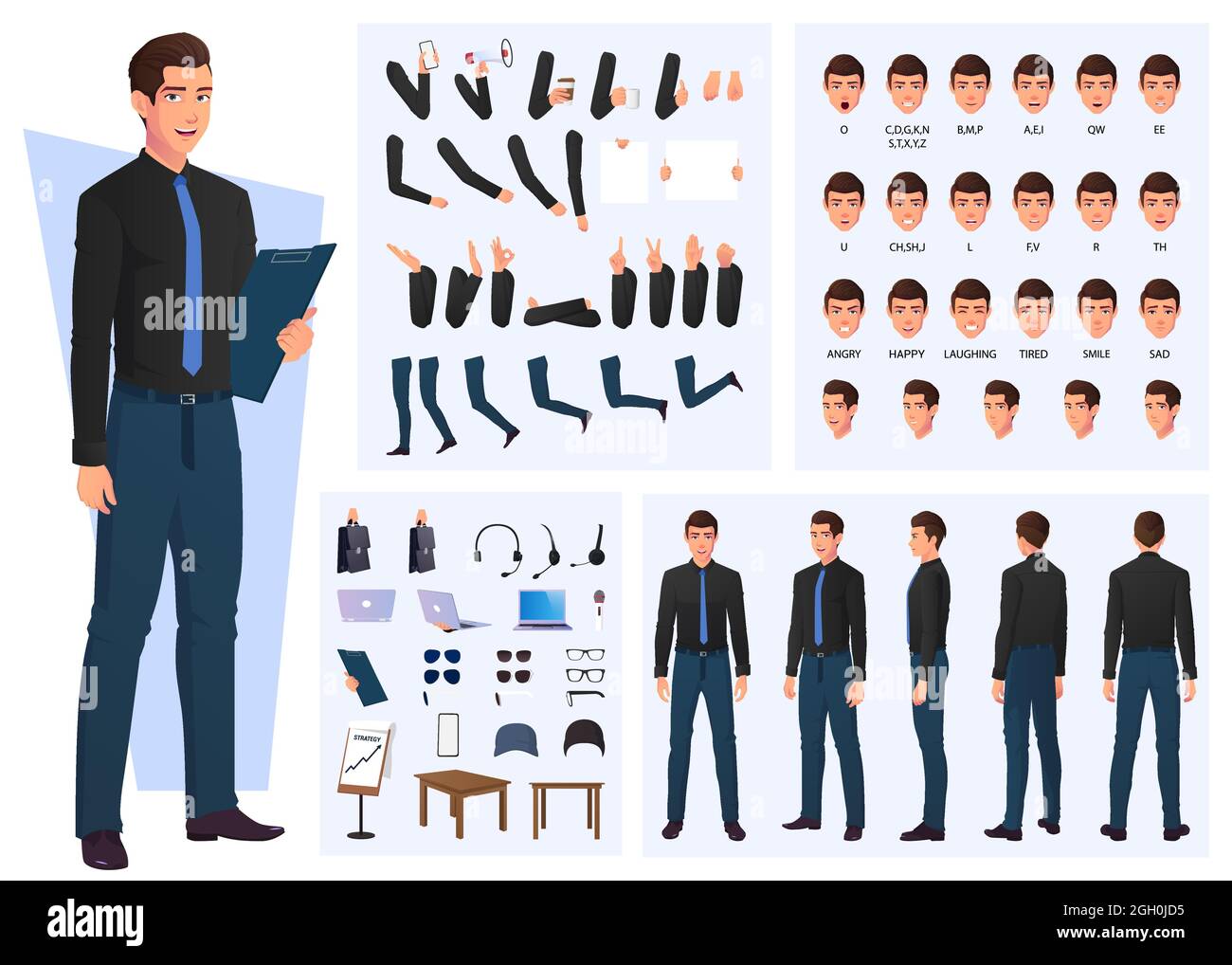 Business Man Character Creation Set, Lip Sync And Hand Gestures Premium ...
