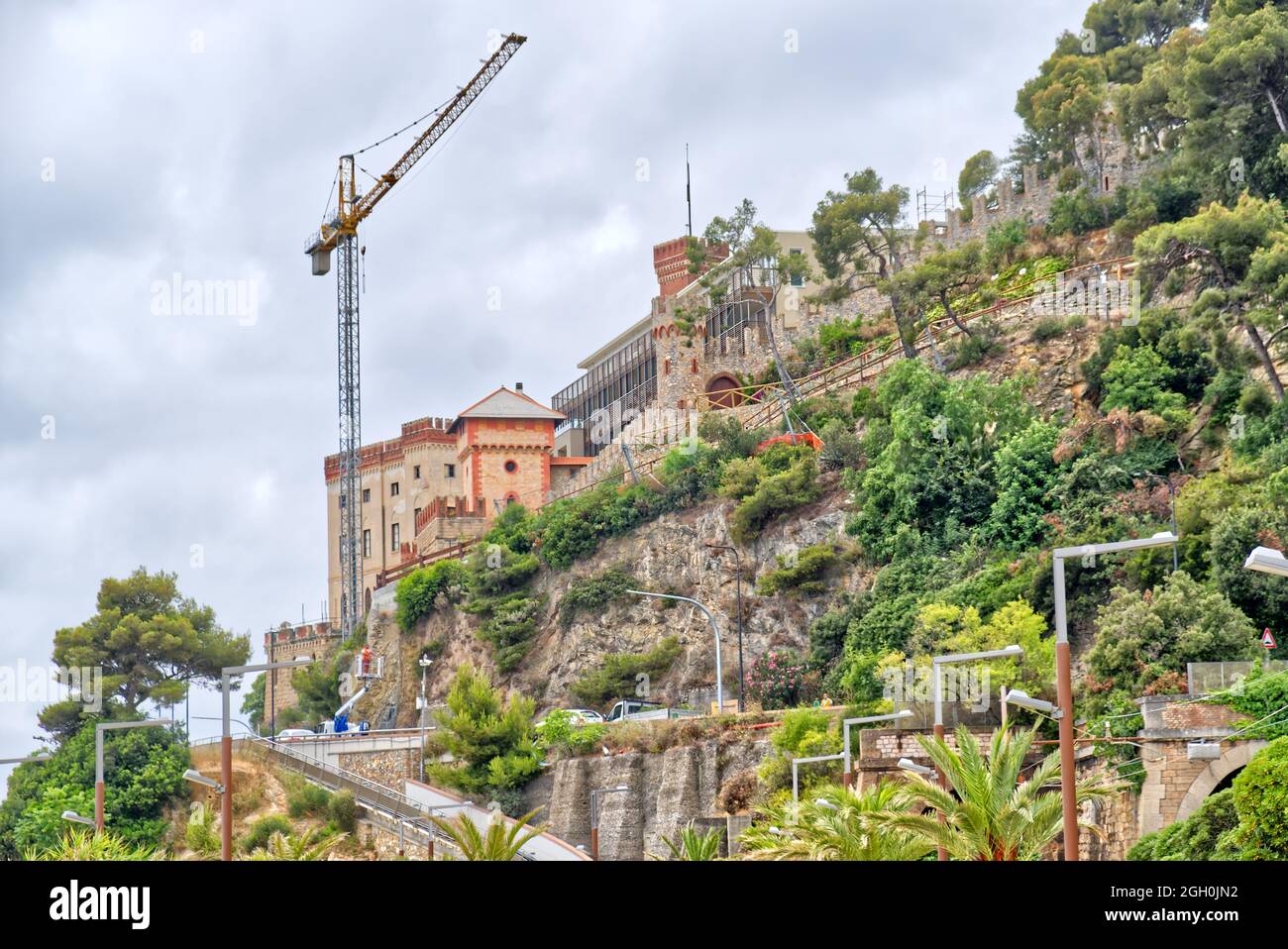 Ceriale, Italy - 12 july 2021: construction site at the castle on the ...