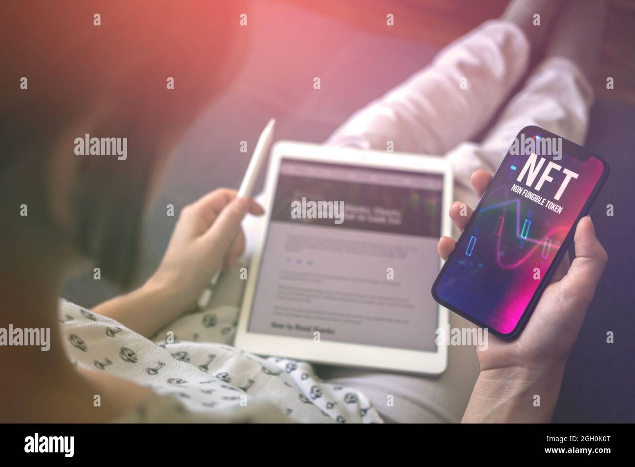 Person using NFT crypto art in real life. Business and digital ...