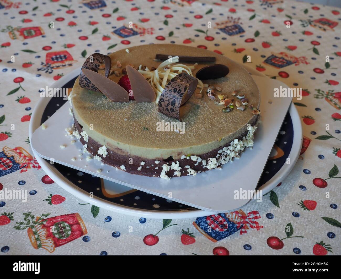 birthday chocolate cake in a dish on a table Stock Photo - Alamy