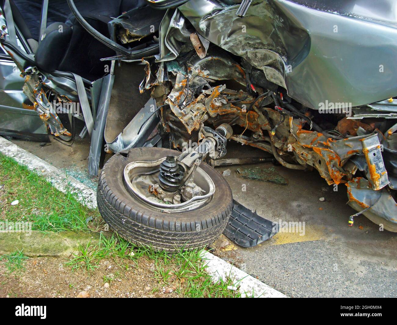 Car crash accident on the road (detail), Rio de Janeiro, Brazil Stock ...