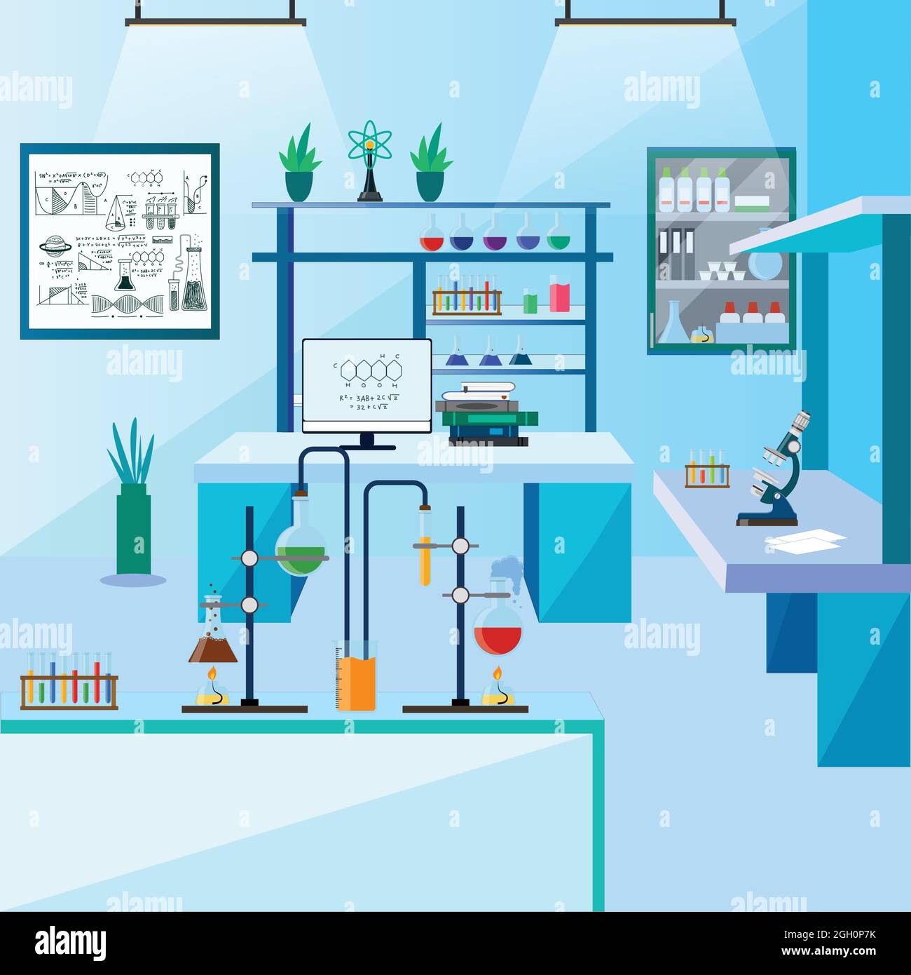 Illustration of the laboratory interior decorated with different ...