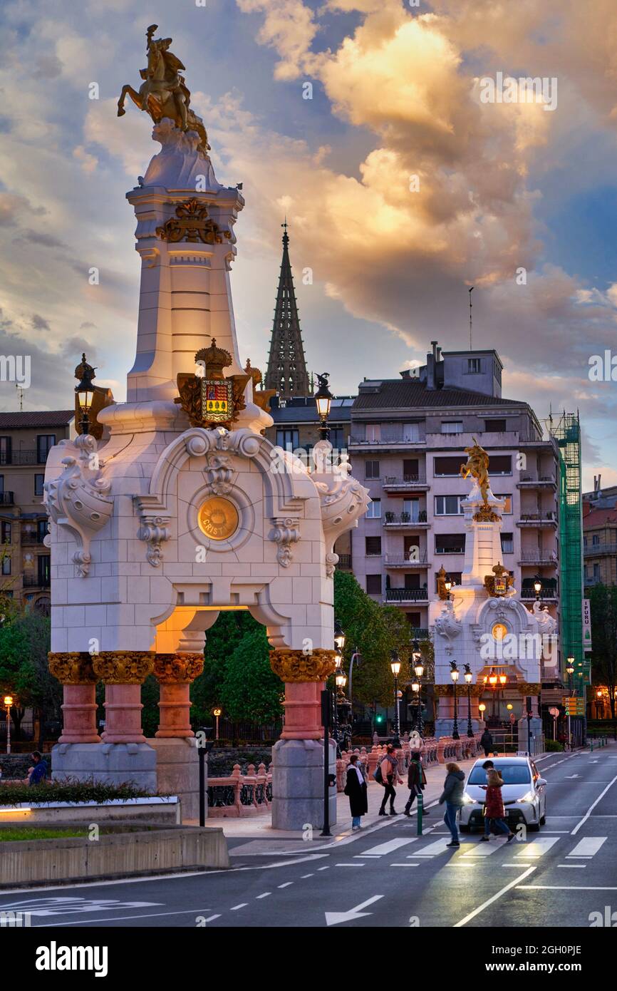 Maria Cristina Bridge elegant structure crossing over the River Urumea ...
