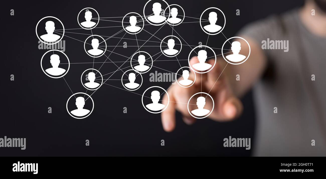 Digital concept of teamwork and partnership, fingers pointing at ...