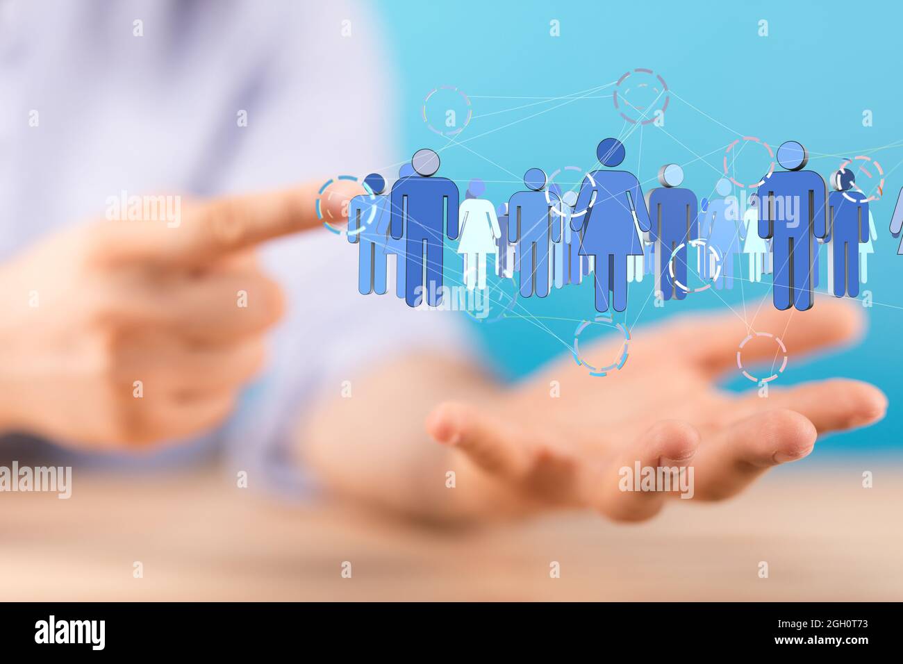 Digital concept of teamwork and partnership, fingers pointing at ...