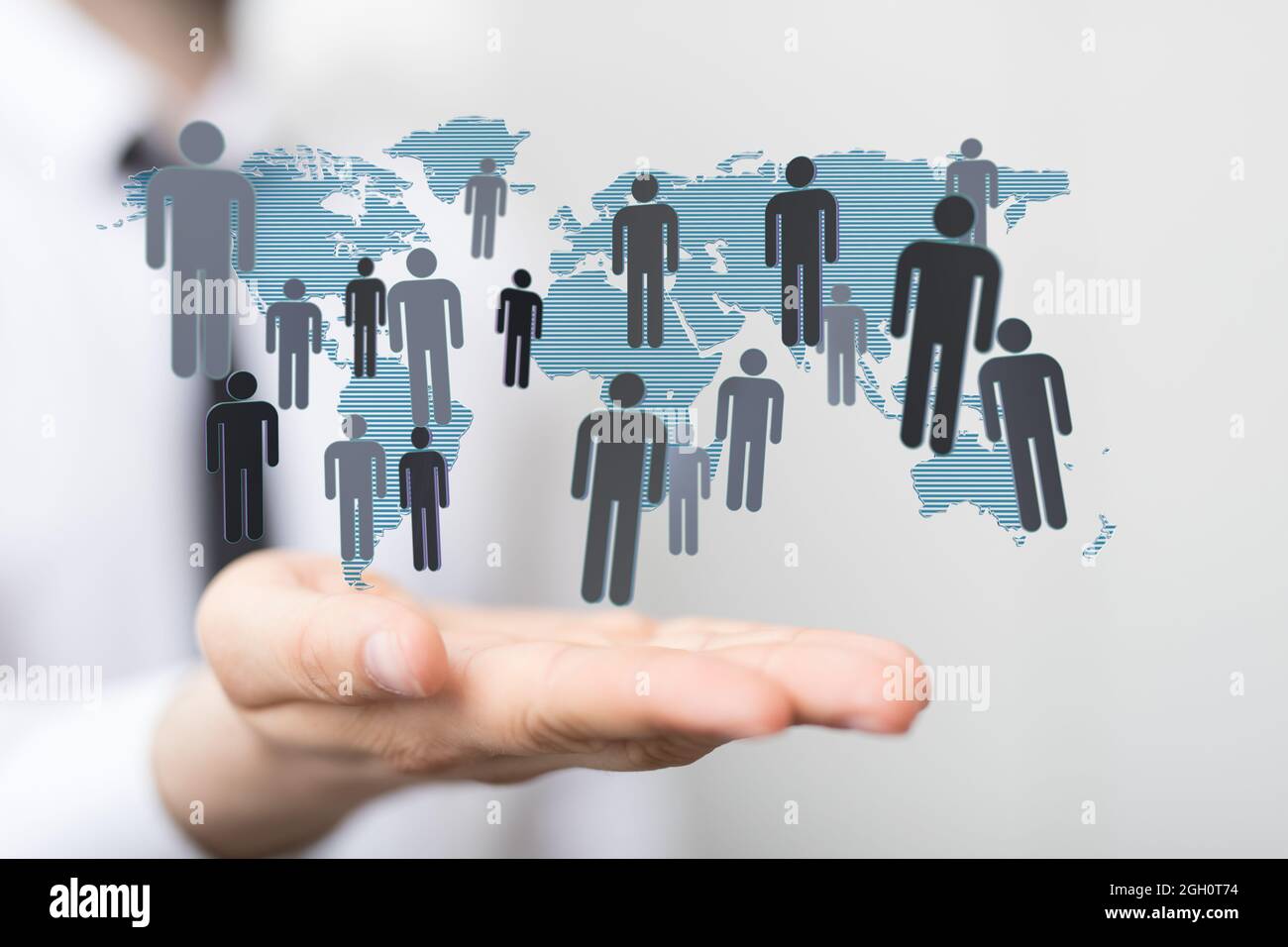 Digital concept of global networking, floating profile signs on the ...